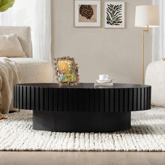 Generic Ovaler Couchtisch in Trommelform mit Rillen f&uuml;r das Wohnzimmer, einzigartiger Couchtisch in Trommelform mit Rillen, moderner minimalistischer niedrige