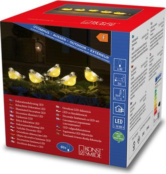 Konstsmide LED Acryl V&ouml;gel, 5er-Set, klar, 24V, Aussen (IP44), 40 warm wei&szlig;e Dioden, wei&szlig;es Kabel - 6291-103