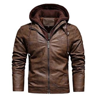 Generic Veste bomber en cuir pour homme avec doublure en polaire chaude et &eacute;paisse - Veste en cuir v&eacute;ritable - Couleur unie - Coupe ajust&eacute;e - Style d&eacute;contract