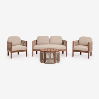Sklum Gartenset mit 2-Sitzer-Sofa, 2 Sesseln und Couchtisch aus Akazienholz Serel Akazie Braun