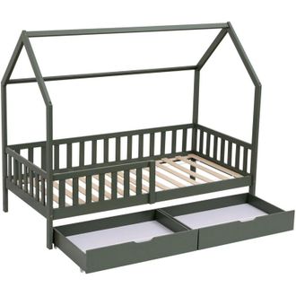 Happy Garden Lit cabane pour enfant 190x90cm vert avec tiroirs MARCEAU