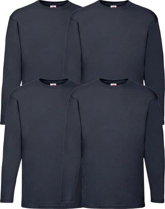 Fruit Of The Loom 4er Herren Longsleeve Baumwolle Tshirt Langarm Shirt Sets Verschiedene Farbsets M L XL 2XL 3XL 4XL 5XL & HLKauf-Block (3XL, 4X Deep Navy & 1x HLKauf-B