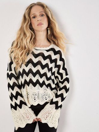 Apricot Rundhalspullover Chevron-Pullover mit Trompeten&auml;rmeln