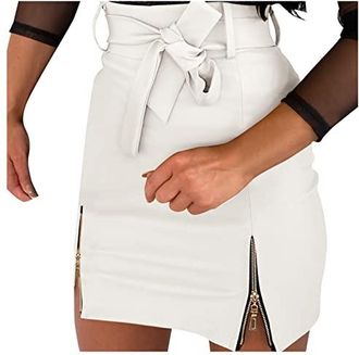 Generic Jupe Courte Pour Femme En Pu Cuir Sexy Taille Haute Jupe Crayon Avec Fente Zipp&eacute;E Et Ceinture Jupe Femme Chic Et Elegant Confortable Et Respirant D&eacute;T&eacute;