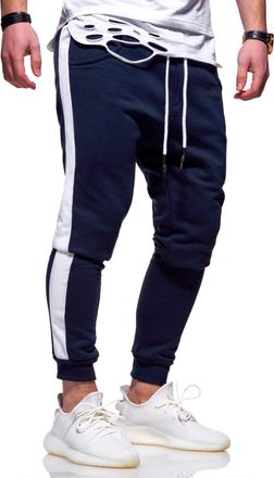 Behype. Herren Lange Trainingshose Jogging-Hose Sport-Hose mit Side-Stripe 60-0351 Navy XXL