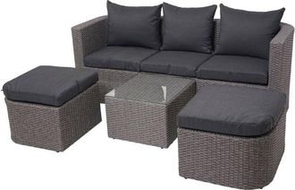 Hhg 3in1-Garnitur 282, Garten-/Lounge-Set Sonneninsel, Spun Poly Poly-Rattan mvg grau, Kissen anthrazit