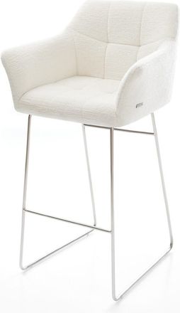 DELIFE Barstuhl Yulo-Flex Boucl&eacute; Soft Beige Kufengestell Edelstahl Silberfarben, Barst&uuml;hle