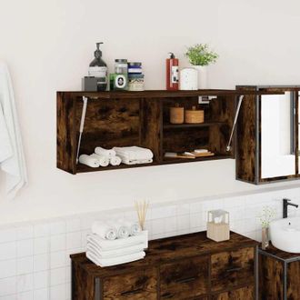 vidaXL Vidaxl - Armoire murale de bain ch&ecirc;ne fum&eacute; 100x25x40cm bois ding&eacute;nierie