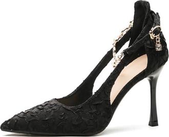 Generic Escarpins de Cour Femme Talons Aiguilles Strass Bride de Cheville Bout Pointu Pumps Large pour F&ecirc;tes d&Eacute;t&eacute; et Occasions Formelles Dessus Satin,Black 7c