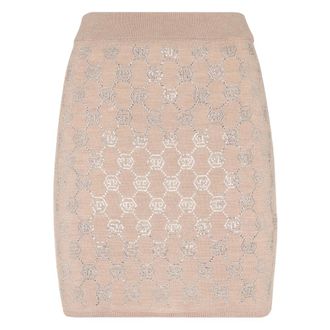 Philipp Plein Femme, Jupes, Beige, Taille: 38 FR Knit Mini Skirt Monogram
