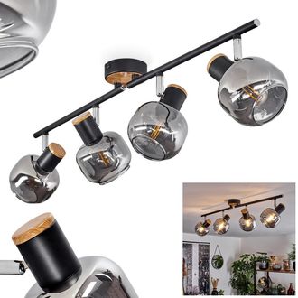 HOFSTEIN Deckenleuchte Lexington, moderne Deckenlampe aus Metall/MDF/Glas in Schwarz/Chrom/Holzoptik/Rauchfarben, Leuchte im Retro/Vintage-Design m. verstellba