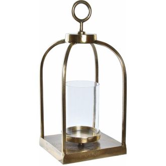 DKD Home Decor Aluminiumglaskerzenhalter 19x19x43 Abgenutzte Glas Aluminium Material Glas Farbe Goldfamilie Lanter und Archful Term Details Finish: Usé