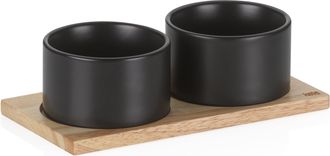 KELA Servierschalen Set 3tlg GUNTEN, Keramik Snackschalen mit Servierplatte, rund, Fondue Dipschalen Set schwarz