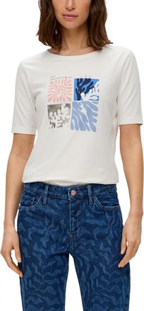 s.Oliver Damen 2144441 T-Shirt mit Frontprint, Creme 02D0, 40