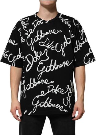Dolce & Gabbana Schwarzes Logo-Print Rundhals T-Shirt - - Tops - Herren - Schwarzk - S