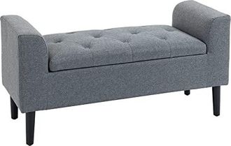 HOMCOM Sitzbank mit Stauraum, Polsterbank mit Leinenoptik, Holzbeine, Bettbank belastbar bis 130 kg, f&uuml;r Wohnzimmer Schlafzimmer Flur, 116 x 44 x 58 cm Hellg