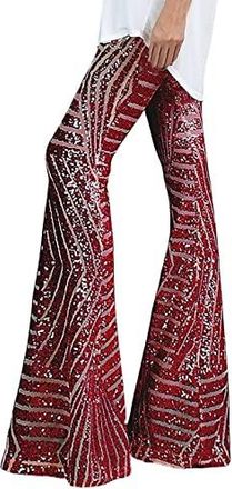 Generic Pantalon évasé à paillettes pour femme, pantalon disco brillant pour femme, pantalon évasé à paillettes, pantalon rétro à jambes larges, pantalon de d