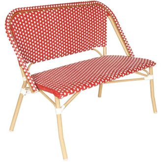 Oviala Oviala - Banc de jardin en alumunium et rotin synth&eacute;tique blanc et rouge