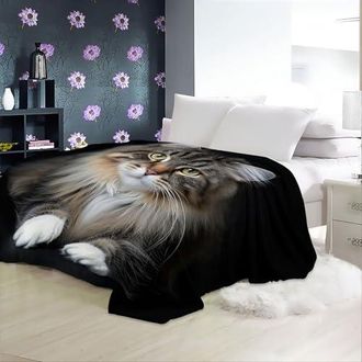 Generic Couverture Polaire Chat sib&eacute;rien &agrave; imprim&eacute; Animal Flanelle Polaire en Flanelle avec imprim&eacute; Gris Antistatique Super Douce et Confortable Convient Adul