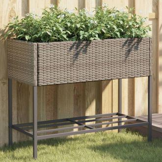 vidaXL vidaXL Jardini&egrave;re avec &eacute;tag&egrave;re gris r&eacute;sine tress&eacute;e