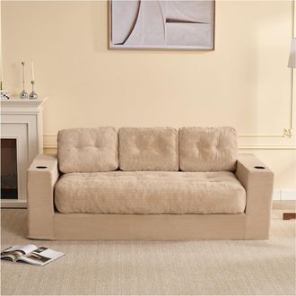 Generic Boneless Cord-Bodensofa, Schlafsofa aus Cord, mit Kissen, Weich und hautfreundlich, ohne Montage, f&uuml;r Wohnzimmer Vielseitig, Armlehnen & Doppel-Getr&auml;n