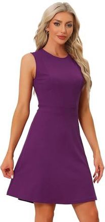 Allegra K Robe de Business Femme sans Manche Coupe Trapze Robe Courte évasée A-Ligne élégante de Bureau Mauve XL