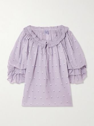 Thierry Colson Blouse En Voile De Coton Imprim&eacute; &Agrave; Plis Et &Agrave; Liens Roussia - Violet