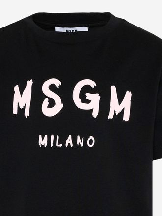 Msgm Kids T-Shirt With Logo Black Cotton T-Shirts And Polos