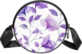 Generic Sac &agrave; bandouli&egrave;re rond pour femme, joli sac &agrave; bandouli&egrave;re violet &agrave; motif floral avec fermeture &eacute;clair, bretelles r&eacute;glables, sac &agrave; main rond d&eacute;contract