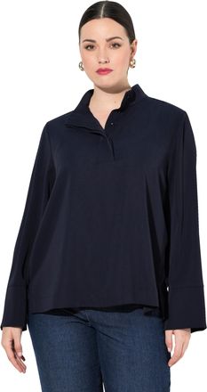 Ulla Popken Damen gro&szlig;e Gr&ouml;&szlig;en &Uuml;bergr&ouml;&szlig;en Plus Size Tunika, verdeckte Knopfleiste, Stehkragen, Langarm Marine 50+ 831395130-50+
