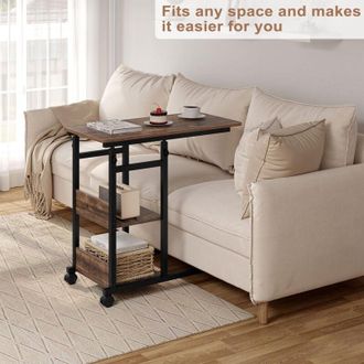 Woltu Woltu - Beistelltisch C-Form Sofatisch höhenverstellbar Couchtisch Kaffeetisch mit Rollen Laptoptisch Betttisch aus Metall Holzwerkstoff, Hell Eiche