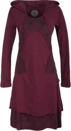 vishes Alternative Bekleidung - Damen Langarm Lagenlookkleid aus Baumwolle mit Zipfelkapuze dunkelrot 50-52