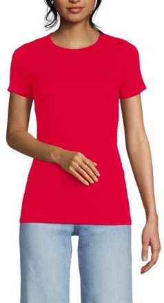 Lands End Feinripp-Shirt mit Rundhalsausschnitt und kurzen Ärmeln, Damen, Größe:40-42 regular, Pink, Baumwolle/Elasthan, by Lands End