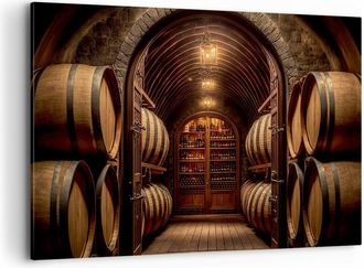 Arttor Bilder auf Leinwand 100x70cm Leinwandbild mit Rahmen Wein Fässer Keller Groß Wanddeko Bild Schlafzimmer Küche Deko Wandbilder Dekoration Wohnzimmer Wa