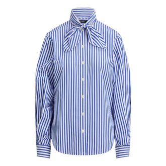 Ralph Lauren Femme, Blouses et Chemises, Bleu, Taille: 38 FR Chemise &agrave; rayures avec col &agrave; nouer