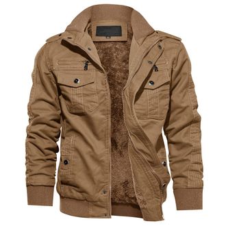 KEFITEVD Fliegerjacke Herren Übergangsjacke Winter Gefüttert Jacke Warm Herrenjacke Multi Taschen Yellowstone Jacke Herren Khaki M