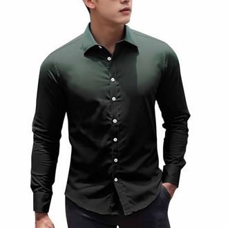 Generic DENGJIAMY Chemise habill&eacute;e d&eacute;contract&eacute;e daffaires boutonn&eacute;e chemise classique basique unie t-shirt &agrave; manches longues hauts col chemisier pour homme, v
