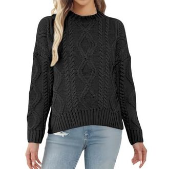 Generic Pull pour femme en tricot torsad&eacute; pour lautomne et lhiver - Pull surdimensionn&eacute; &agrave; col rond - Coupe ample - Confortable - Doux et chaud - Pour un usage