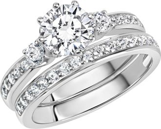 Zeeme Silber Ring Silber 925 zweiteilig mit Zirkonia wei&szlig;