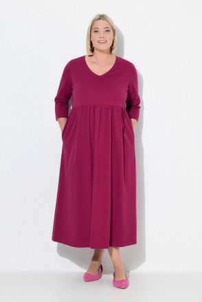 Ulla Popken Maxikleid Jerseykleid Empirenaht V-Ausschnitt 3/4-Arm
