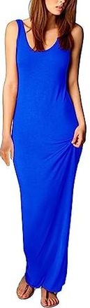 FNKDOR Robe D&eacute;t&eacute; Femme Couleur Unie sans Manche Longue Robe D&eacute;bardeurs D&eacute;contract&eacute;e Col Rond Robe Maxi &Eacute;l&eacute;gant Slim Fit Robe Moulante Chic Robe de Soir&eacute;e Vac