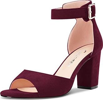 Castamere Femmes Bloc Chunky Mi Talon Heel Ouvert Bout Lani&egrave;res Cheville Sandales Bourgogne Rouge 35 EU