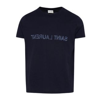 Saint Laurent Geripptes Rundhals-T-Shirt - - Tops - Herren - Blau - S