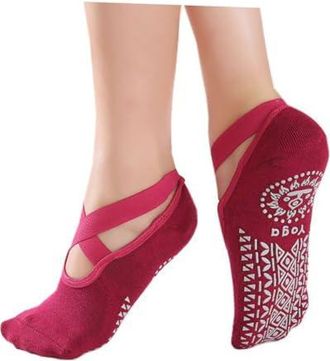 Beaupretty 2 Paires Chaussettes Antid&eacute;rapantes Yoga Mi-mollet Coton avec Semelle Renforc&eacute;e et Bande Crois&eacute;e Confort Respirant pour Pilates Danse et Fitness Pack 