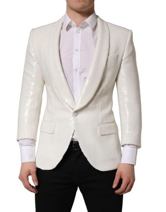 Dolce & Gabbana Mens White Viscose Single Breasted Blazer Jacket Polyester Clothing