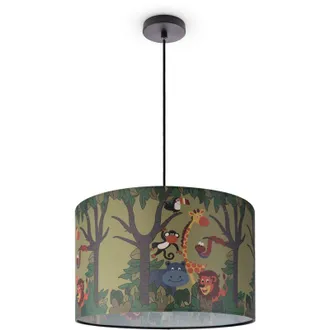 Paco Home Paco Home - Suspension Chambre Enfant Plafonnier Abat-Jour Tissu Rond Jungle Lampe &agrave; suspension - Noir, Design 4 (&Oslash;45,5 cm)