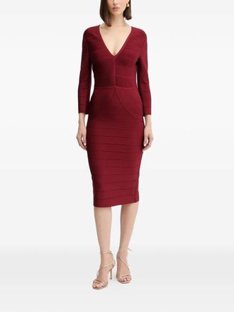 H&eacute;rve L&eacute;ger Athena Midikleid mit V-Ausschnitt - Rot