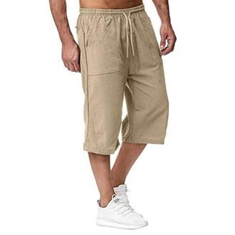 Generic 2025 Shorts Lin et Bermudas Homme Pantacourt &eacute;t&eacute; 3/4 Pantacourts Coton, pour La Plage, Le Yoga, Le Jogging, Blanc Pantalon Taille Elastique D&eacute;contract