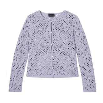 Emporio Armani Femme, Pulls, Violet, Taille: 42 FR Veste en tissu brod&eacute; Macram&eacute; Cornely