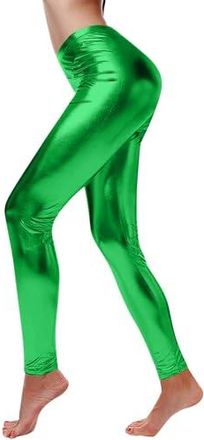 Generic Legging en similicuir m&eacute;tallique brillant pour femme - Taille haute - Pantalon de danse extensible - Coupe ajust&eacute;e - Collants moulants pour festival, 